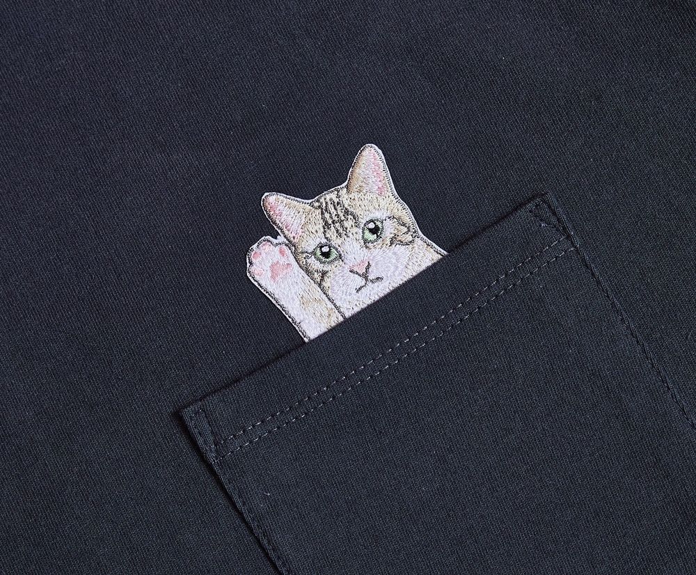 고양이 자수 포켓 티셔츠, POCAT | 텀블벅 - 크리에이터를 위한 크라우드펀딩